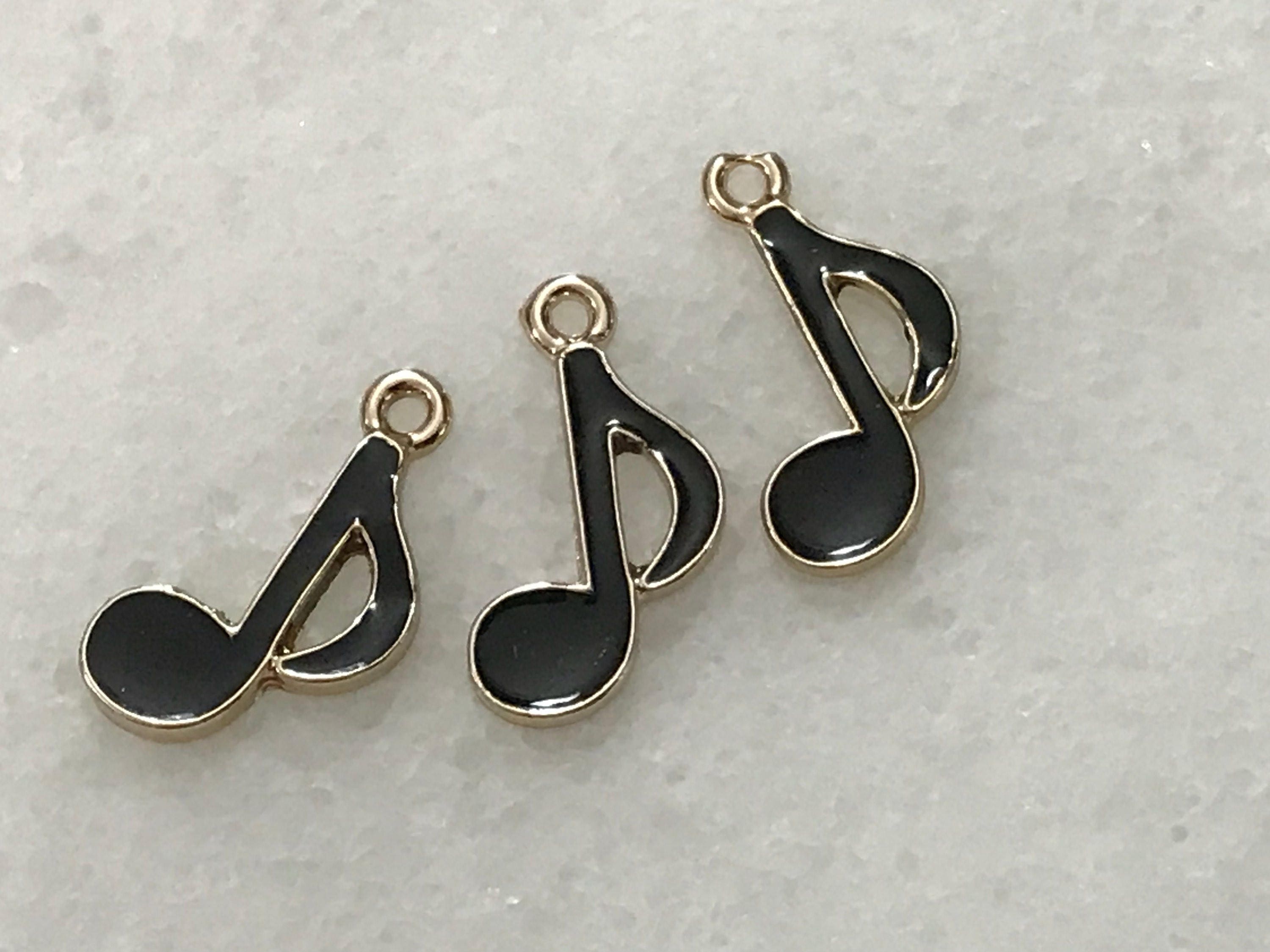 3 Black Enamel 8th Note Music Note Charms Gold Tone Band - Etsy