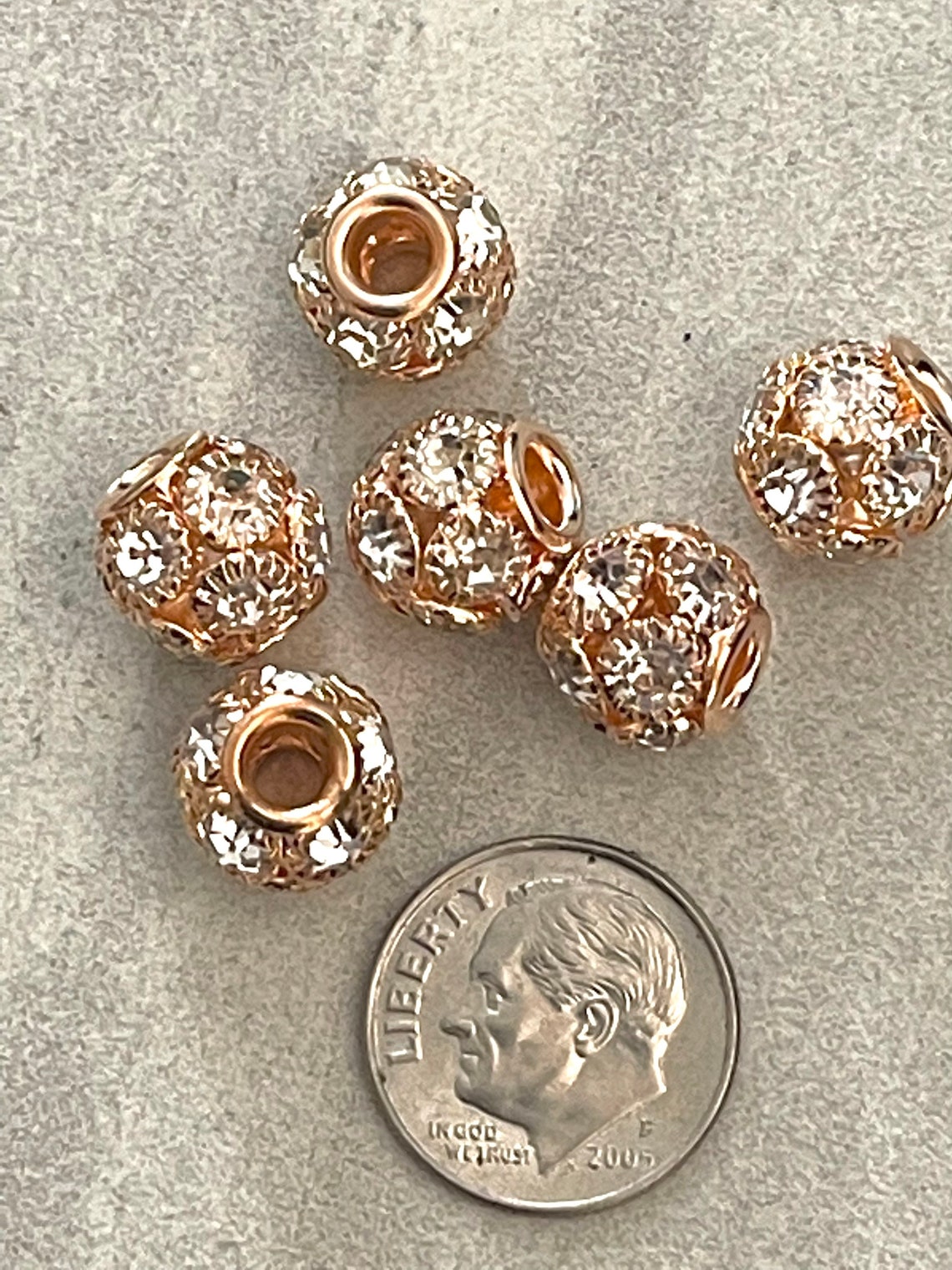 4 Shiny Rose Gold Rhinestone Beads - Clear Rhinestones - Spacer Beads ...