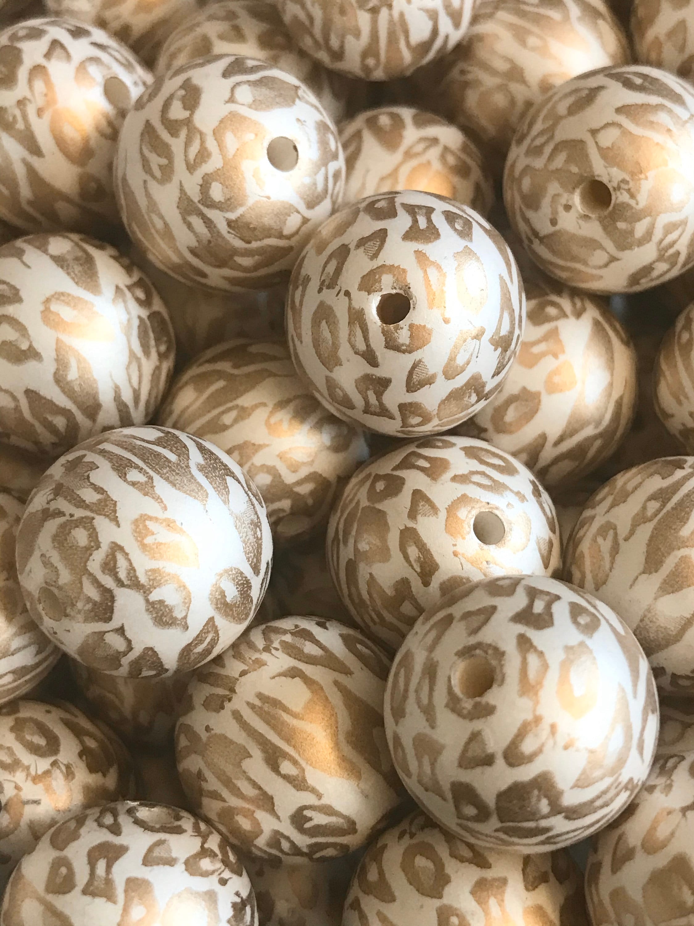 Set of 10 - 20mm Gold Cheetah Print Chunky Bubblegum Acrylic Round ...