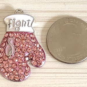 1 Pink Rhinestones Fight Boxing Glove, White Enamel With Silver Accents ...