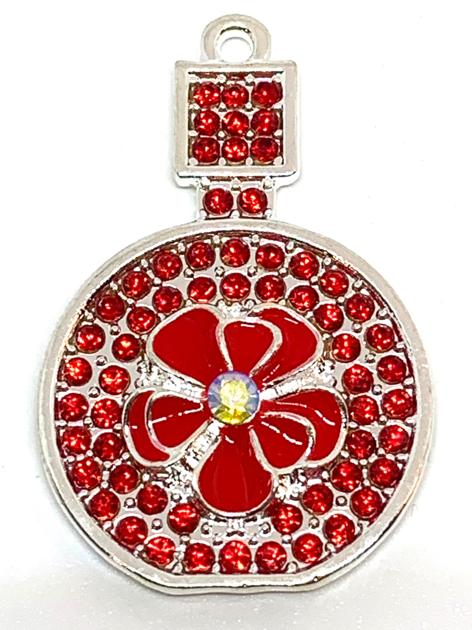 1 round red rhinestones and silver tone perfume bottle pendant | Etsy