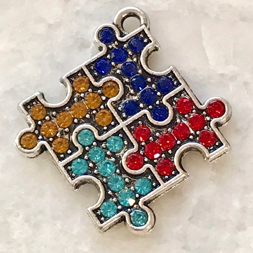 Multicolored Rhinestone Autism Awareness Puzzle Piece Charm | Etsy