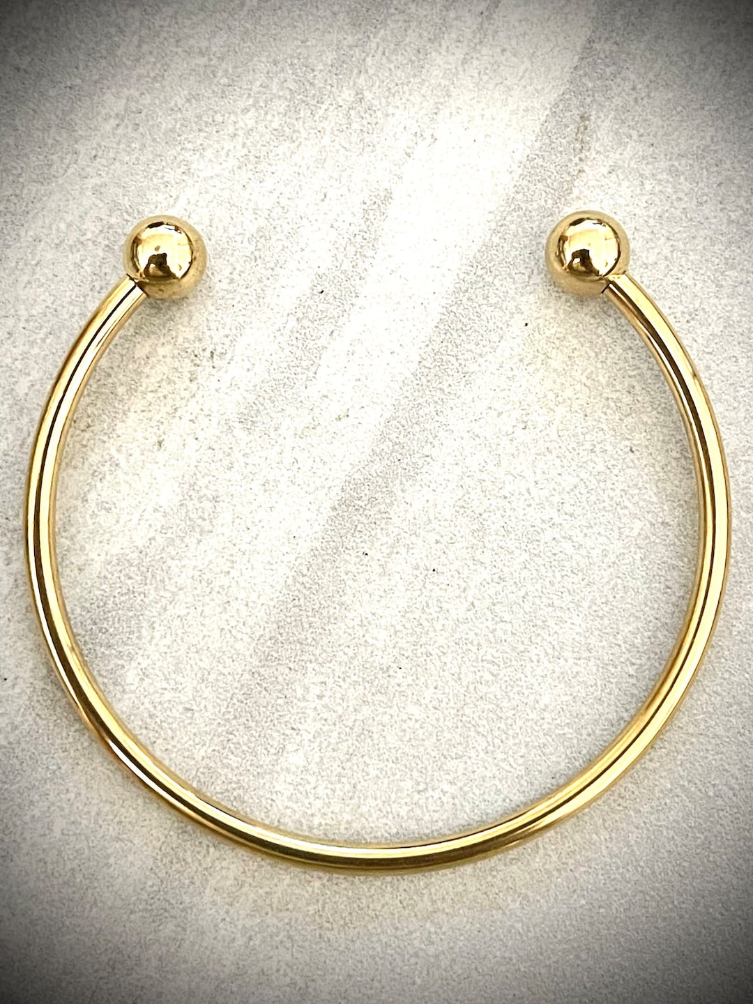 Open Gold Plated Over Stainless Steel Thick 3mm Double Ball Cuff Style ...