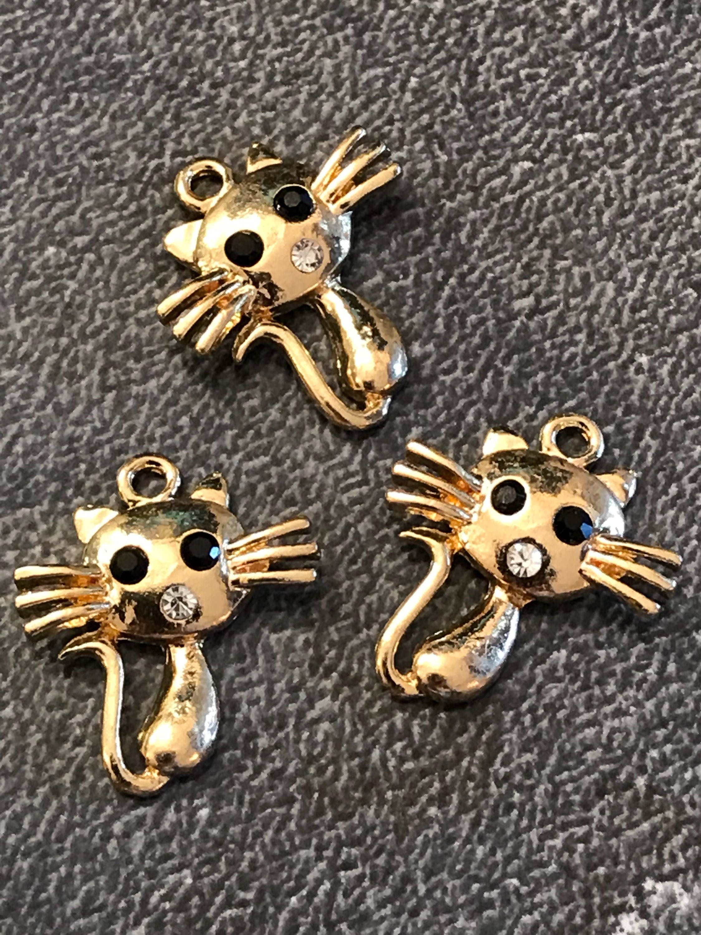 3 Adorable Shiny Gold Tone Cat Charms - Etsy