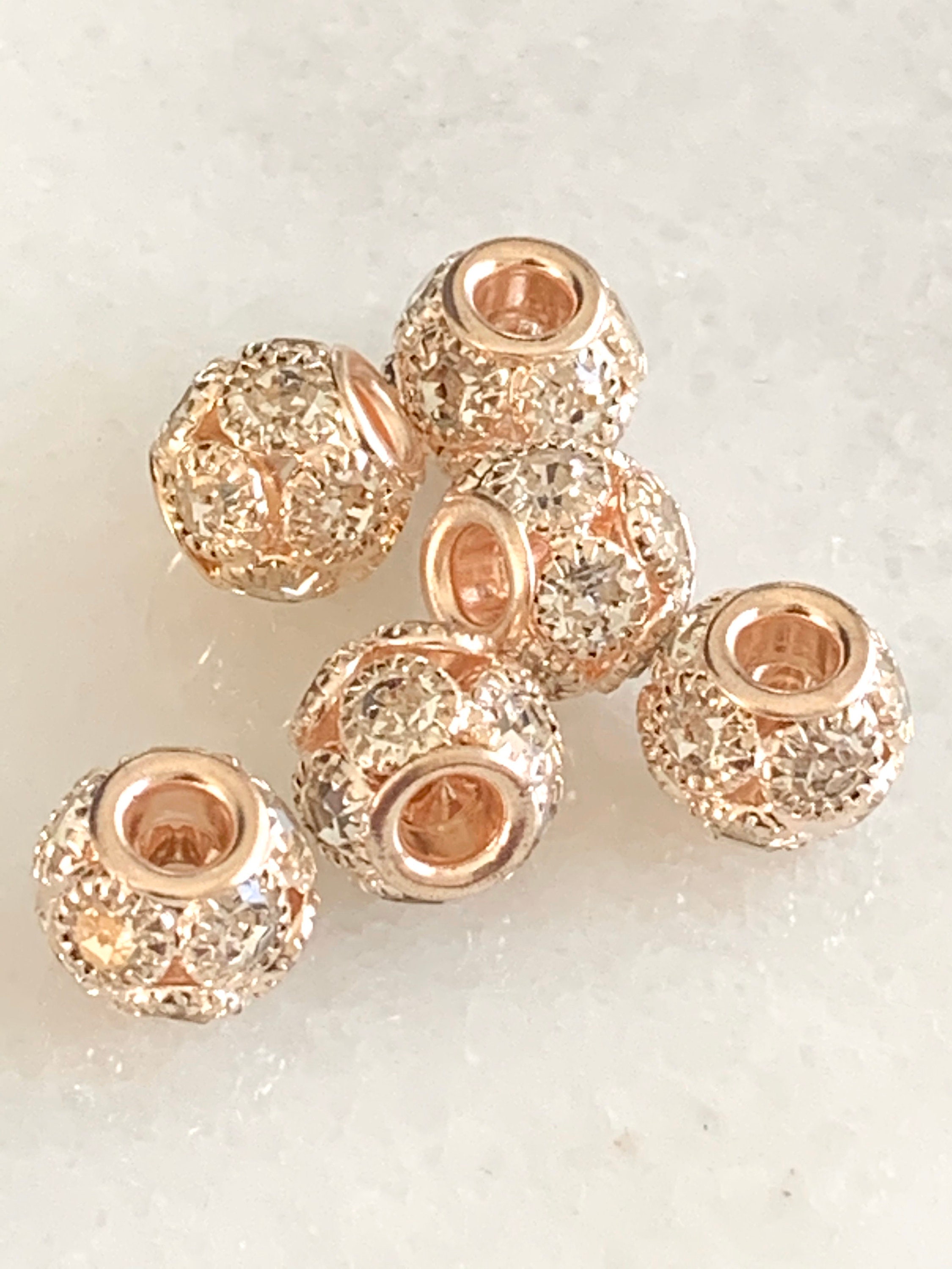 4 shiny rose gold rhinestone beads clear rhinestones | Etsy