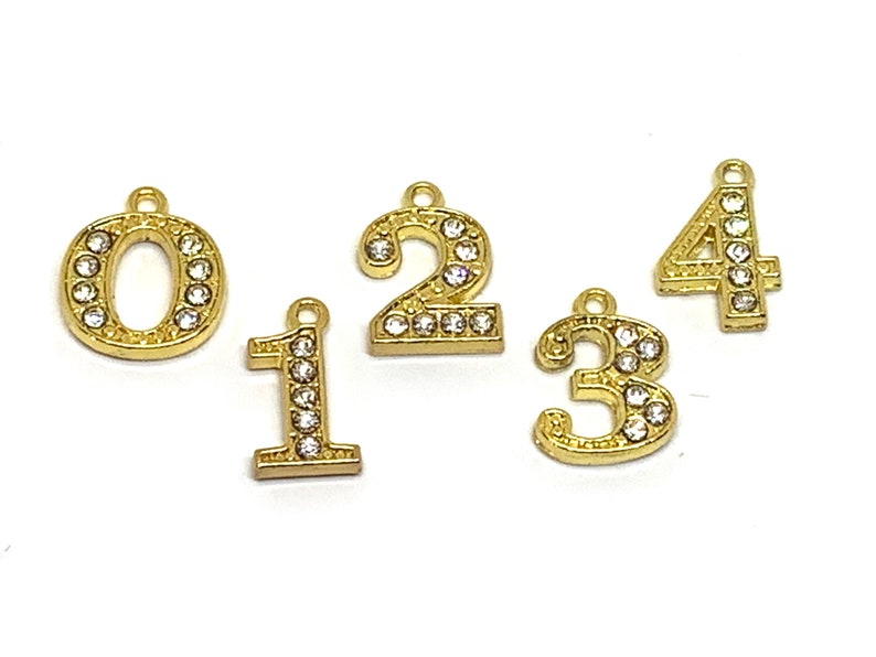 Rhinestone Number Charms - Gold Tone - 0 to 9 - Etsy