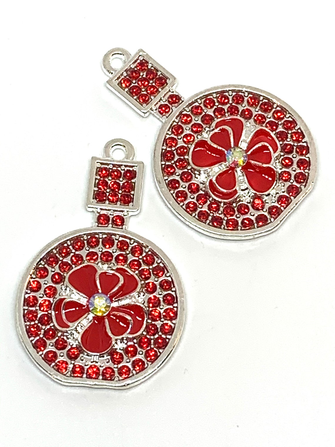 1 round red rhinestones and silver tone perfume bottle pendant | Etsy