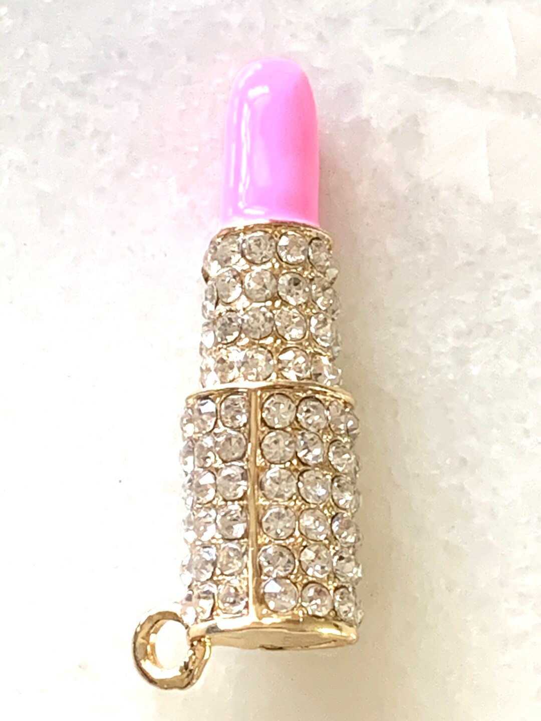 1 Rhinestone Pink Lipstick Charm Pendant Gold Tone Finish Bling - Etsy