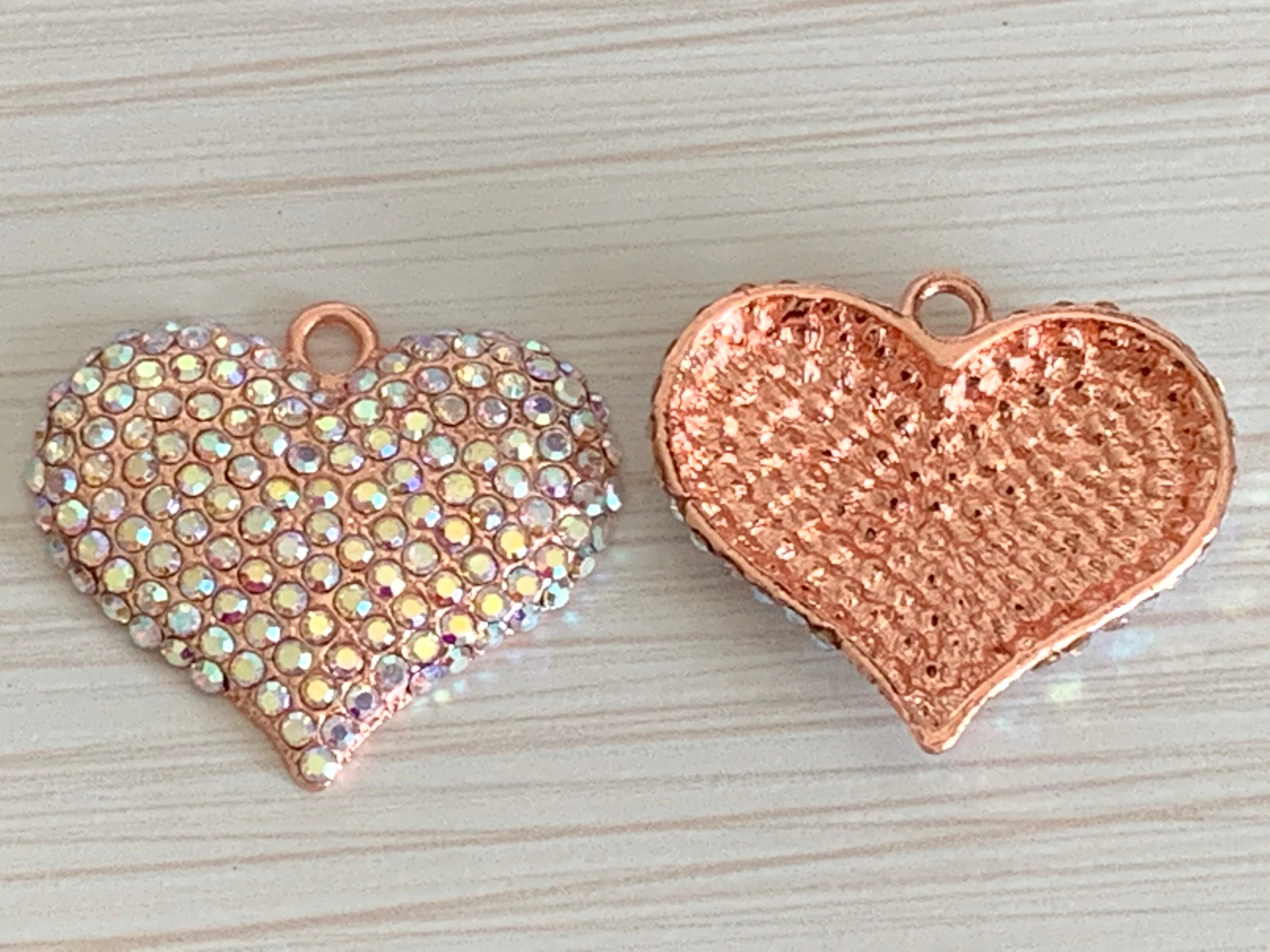 1 Large AB Rhinestones Rose Gold Heart Charm - Pendant - Etsy