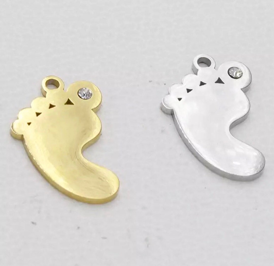 3 Shiny Baby Foot Charms - Stainless Steel Silver or Stainless Steel ...