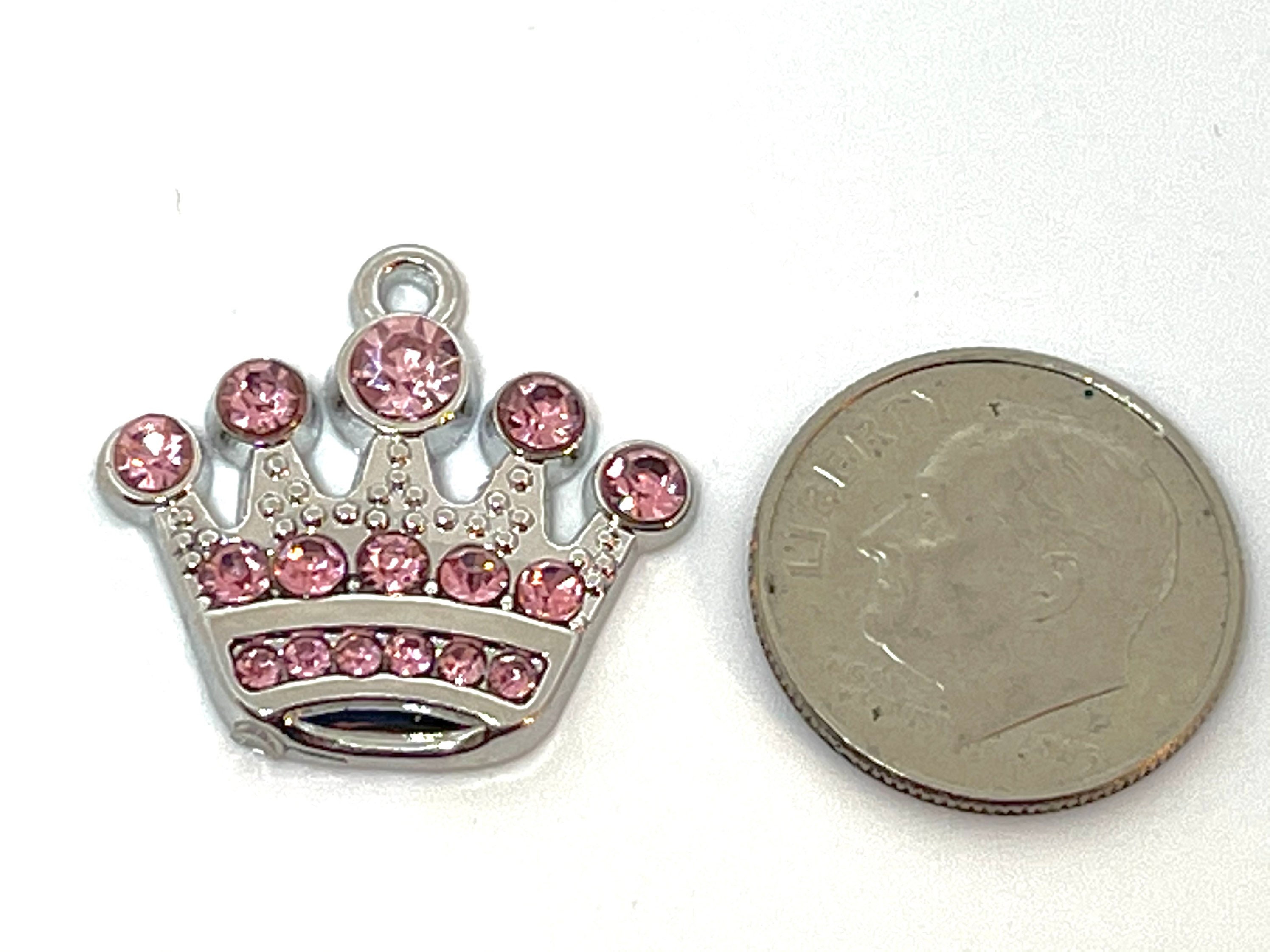 3 Pink Rhinestone and Silver Tone Crown Charms - Princess - Queen - Etsy