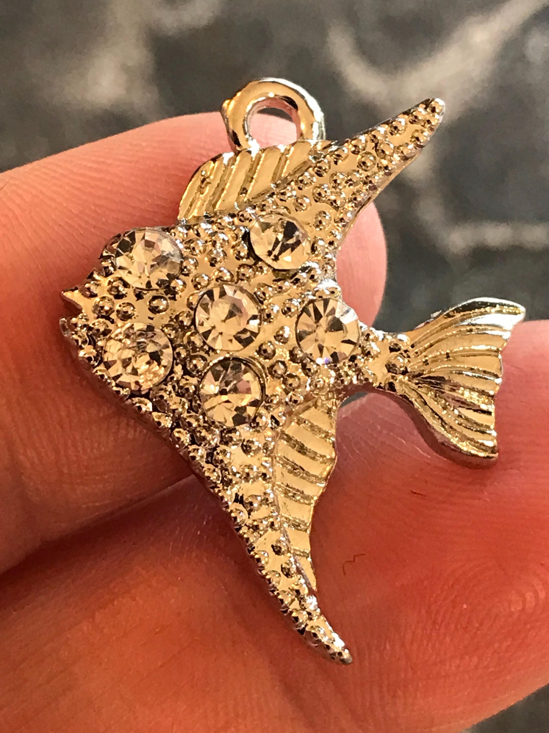 3 Rhinestone and Silver Tone Blingy Fish Charms Very Nice - Etsy