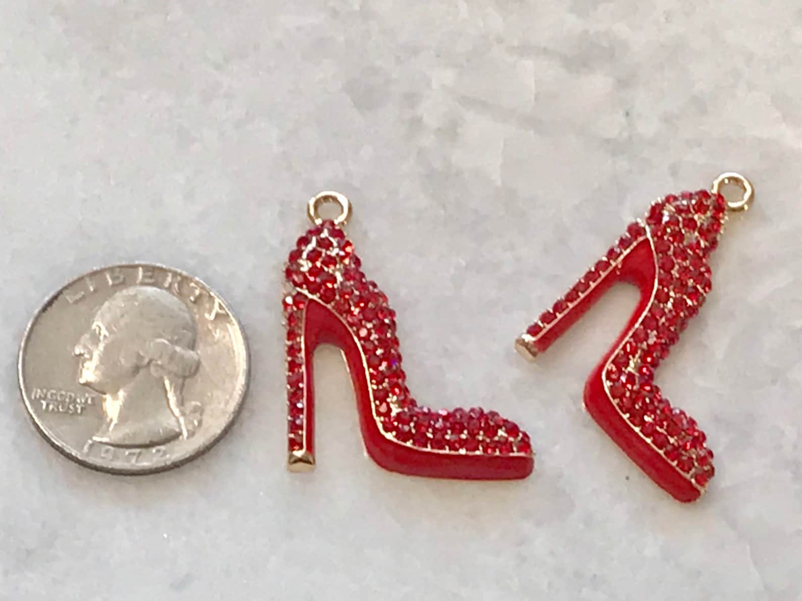 1 Gorgeous Red Mostly Rhinestones High Heeled Stiletto Shoe Charm ...