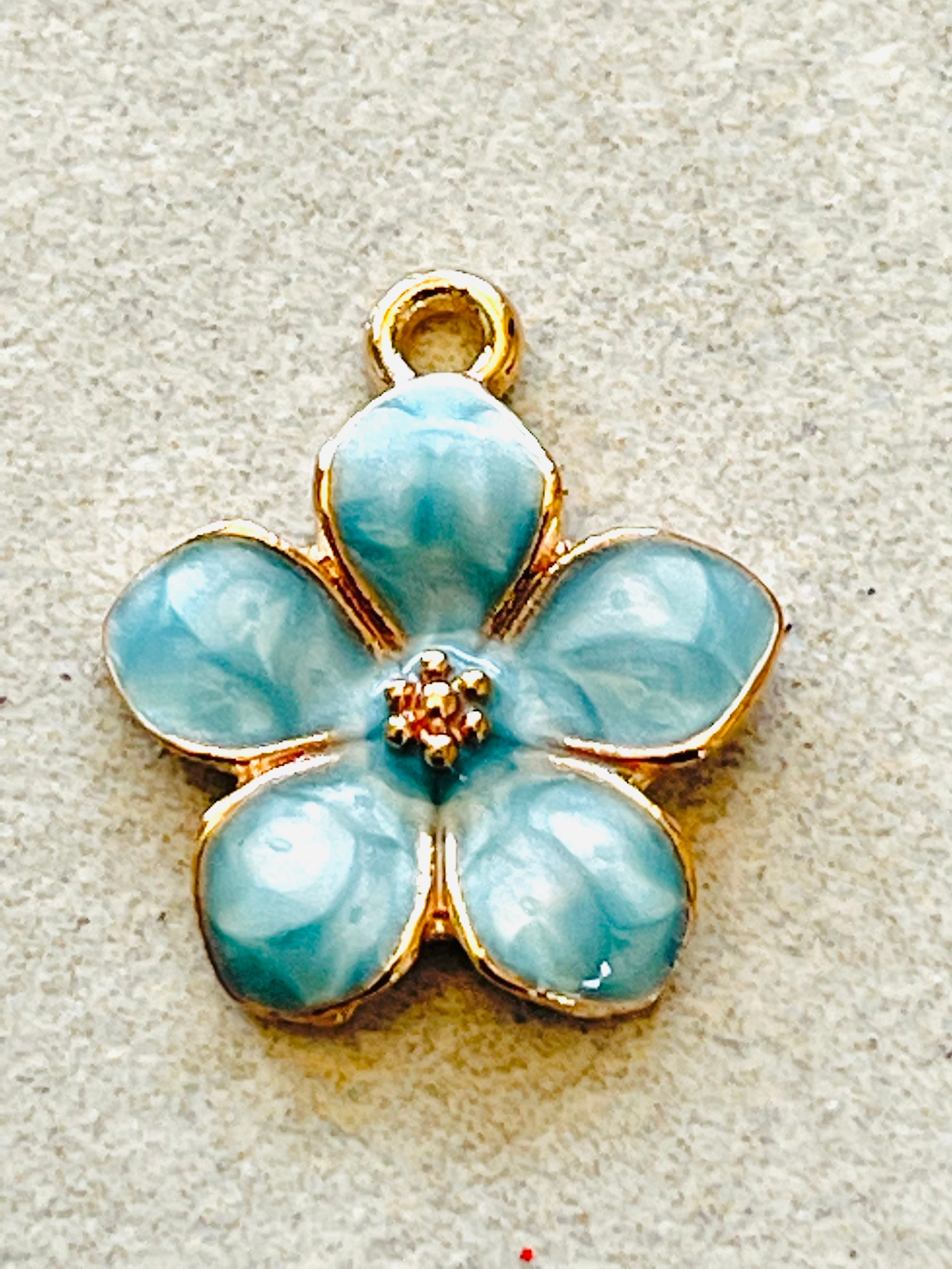 3 Dainty Light Blue Enamel and Gold Tone Flower Charms - Etsy