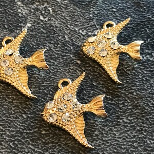 3 Rhinestone and Gold Tone Blingy Fish Charms - Very Nice Quality ...
