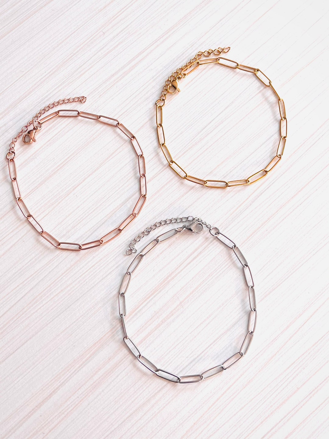 Chain Link Bracelet W/clasp - Paper Clip Style - Choose From 3 Finishes ...