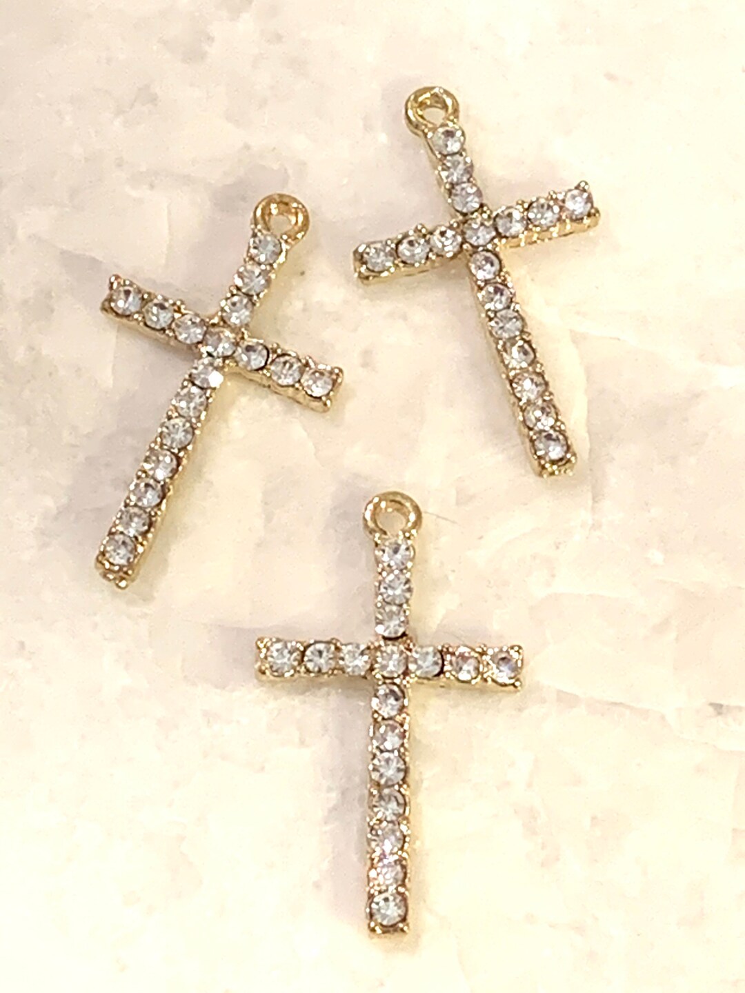 3 Beautiful Rhinestone Crosses - Charms - Gold Tone - Crystal - Great ...
