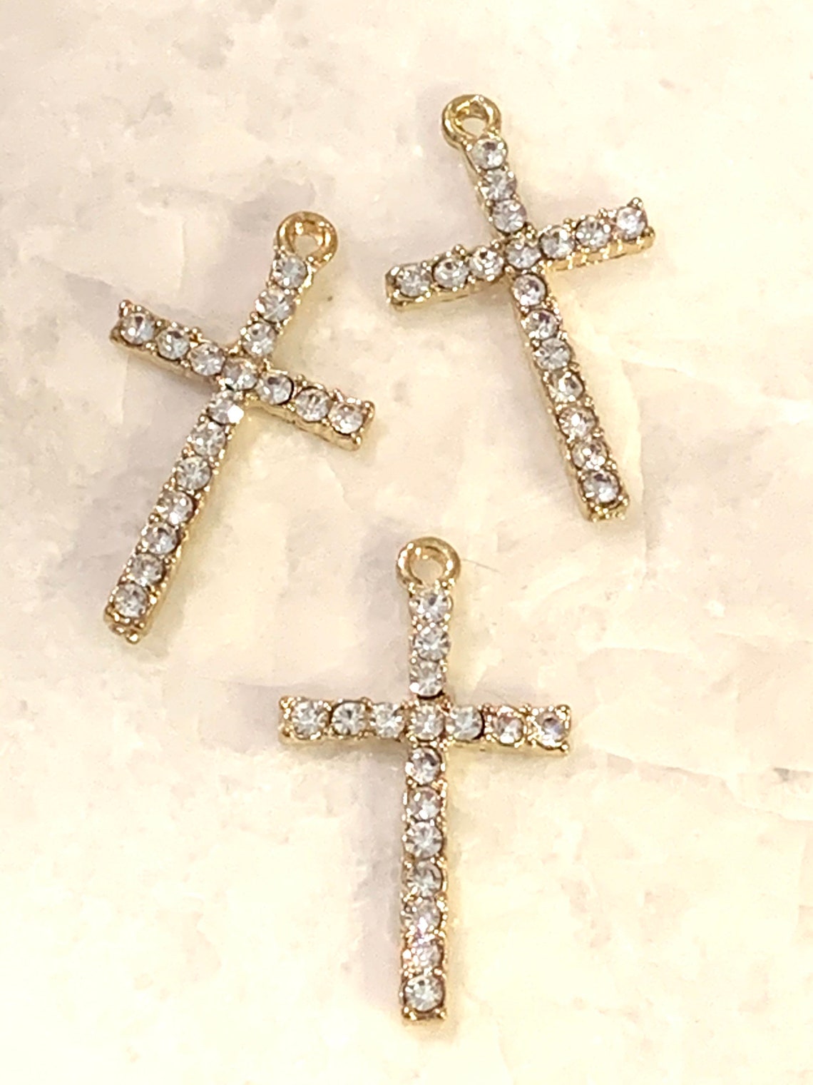 3 Beautiful Rhinestone Crosses Charms Gold Tone Crystal - Etsy
