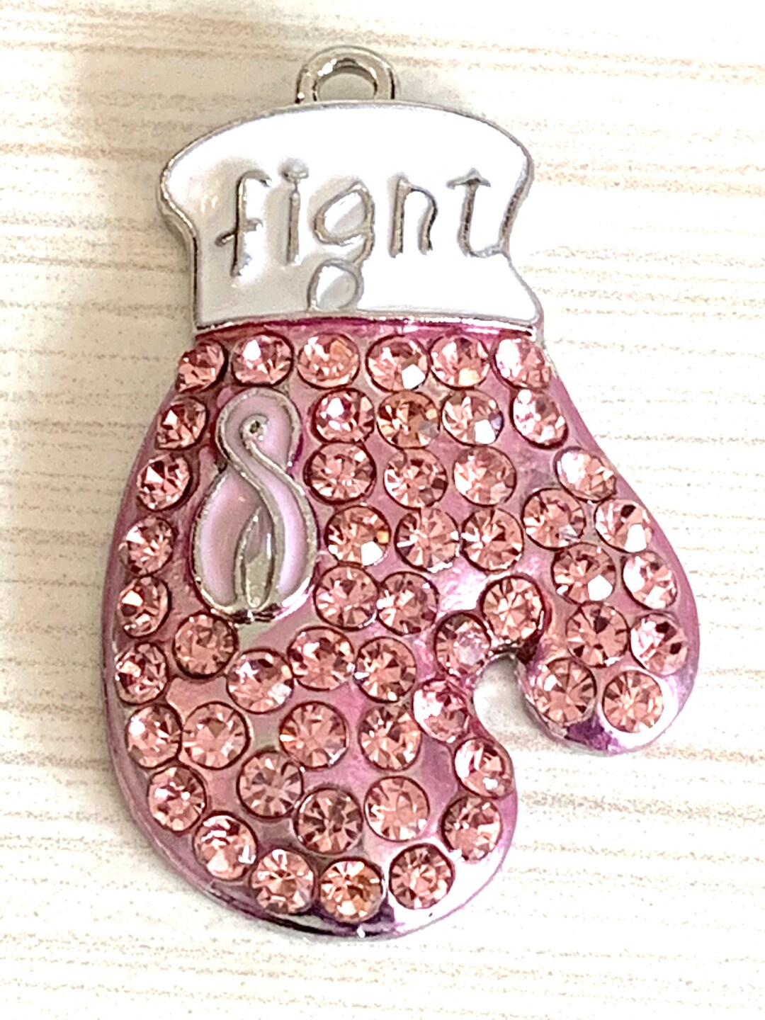 1 Pink Rhinestones Fight Boxing Glove, White Enamel With Silver Accents ...