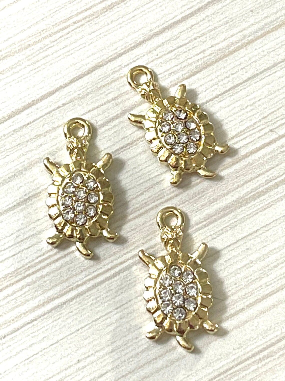3 Rhinestone Turtle Charms - Choose Silver Tone or Gold Tone - Sea ...