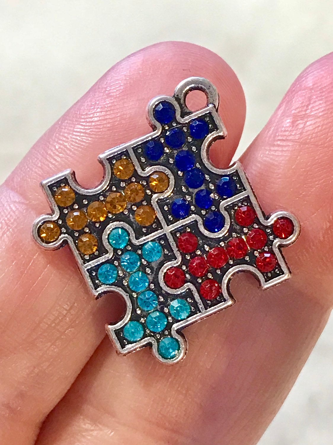 Multicolored Rhinestone Autism Awareness Puzzle Piece Charm - Etsy
