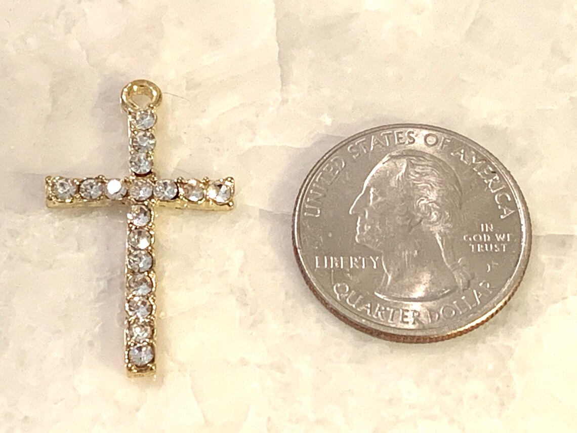 3 Beautiful Rhinestone Crosses Charms Gold Tone Crystal - Etsy