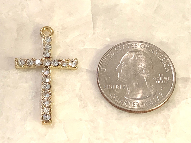 3 Beautiful rhinestone crosses charms gold tone crystal | Etsy