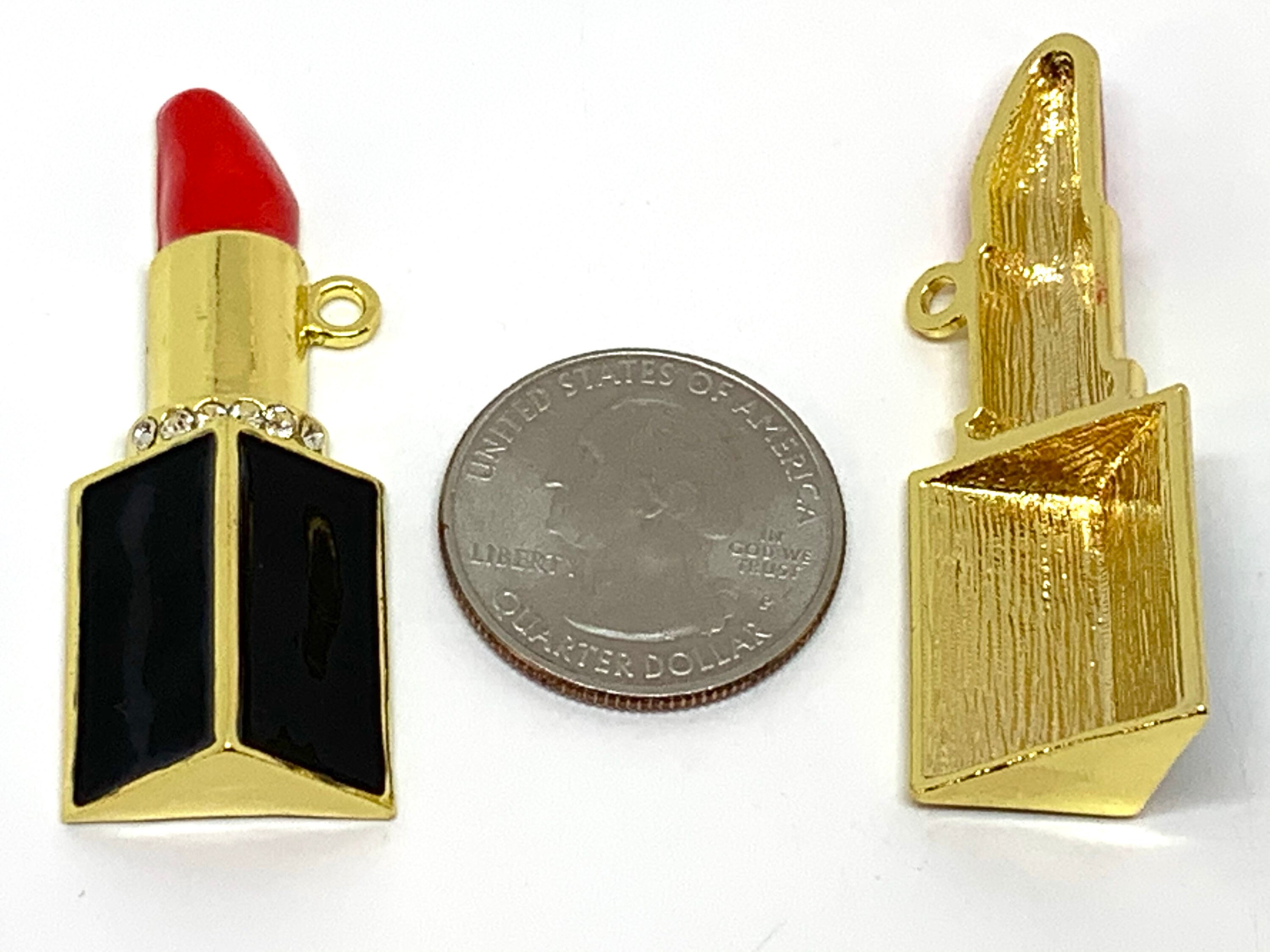1 Large Black & Red Enamel Lipstick Charm Pendant - Etsy