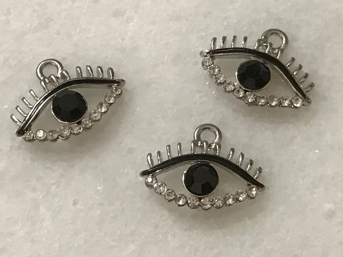 3 Beautiful Eye Charms Black Crystal Eye Rhinestones | Etsy