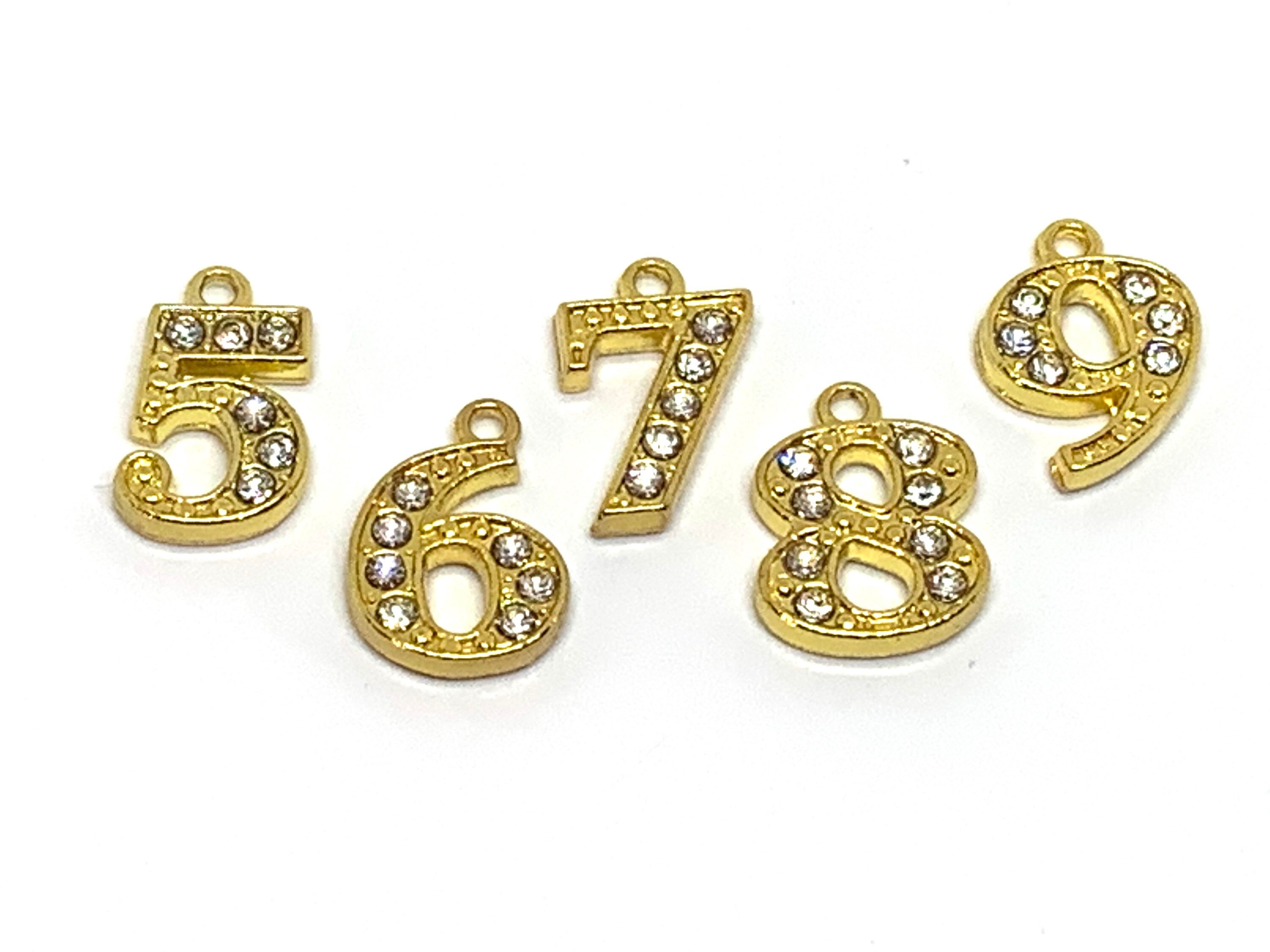 Rhinestone Number Charms - Gold Tone - 0 to 9 - Etsy