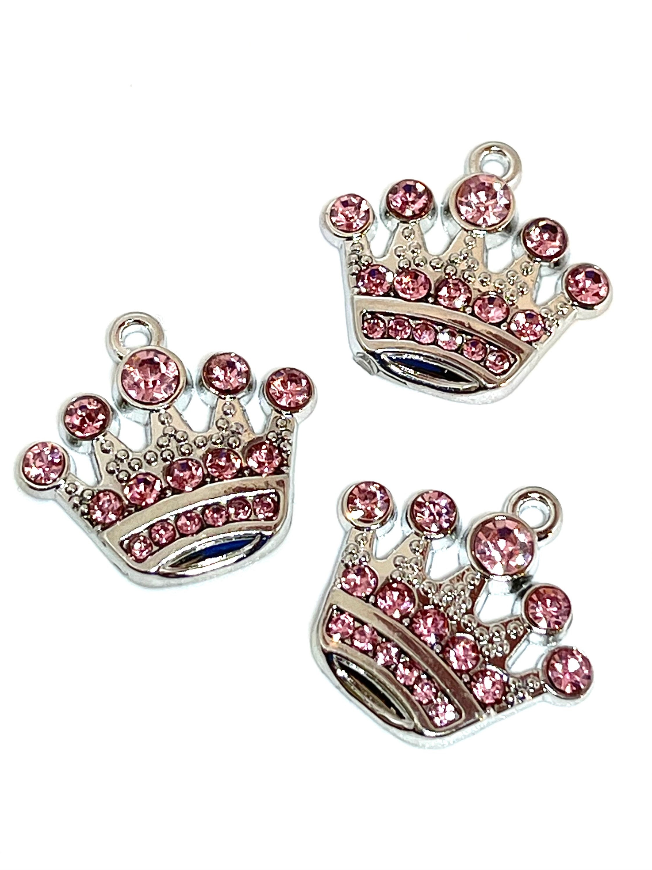 3 Pink Rhinestone and Silver Tone Crown Charms - Princess - Queen - Etsy