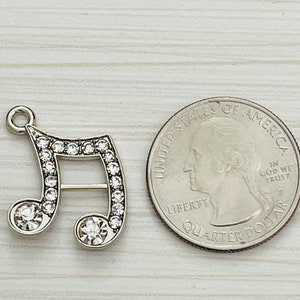 3 Rhinestone Music Note Charms - Silver Tone Finish - Etsy