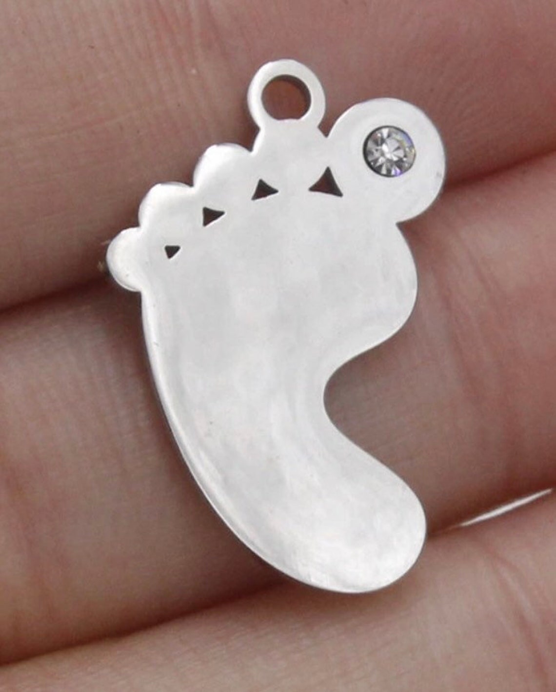 3 Shiny Baby Foot Charms - Stainless Steel Silver or Stainless Steel ...