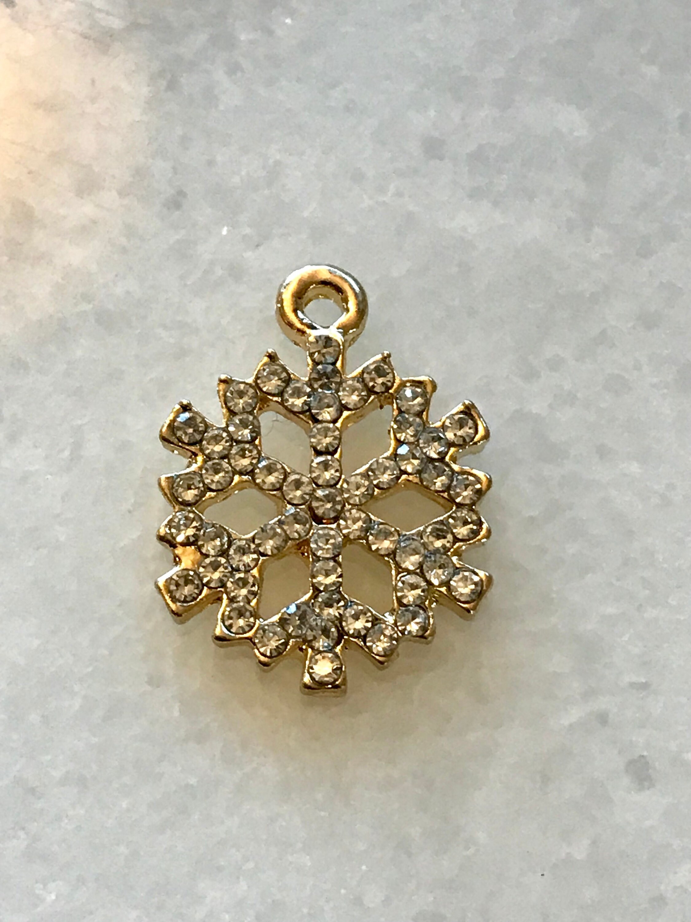 3 Gorgeous Rhinestone and Gold Tone Winter Snowflake Charms ...