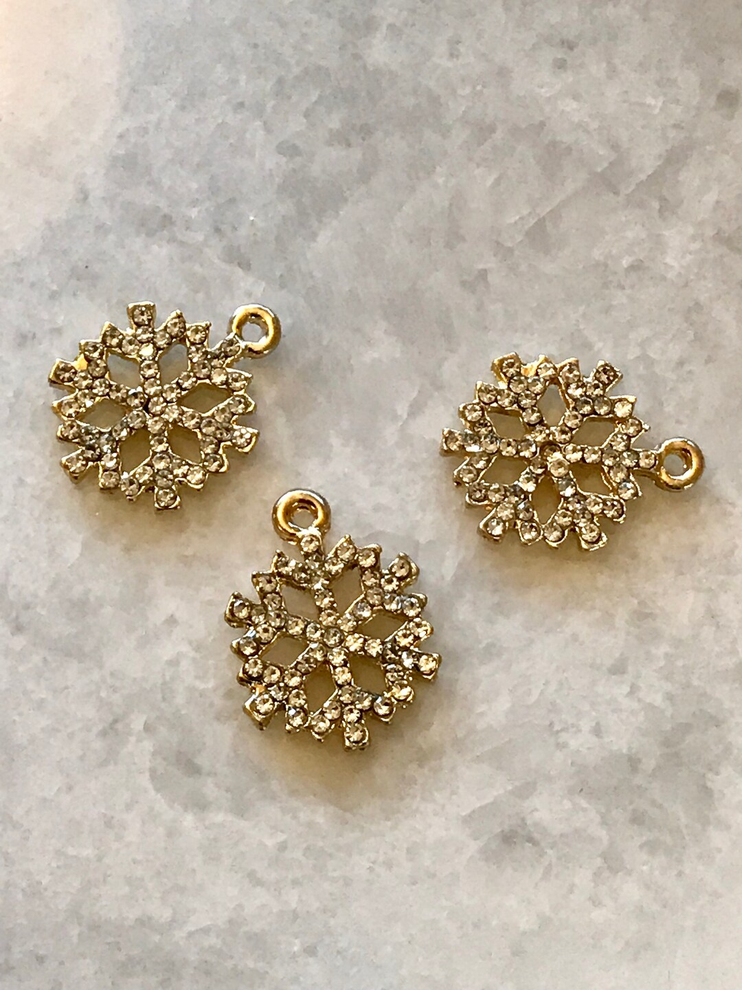3 Gorgeous Rhinestone and Gold Tone Winter Snowflake Charms ...
