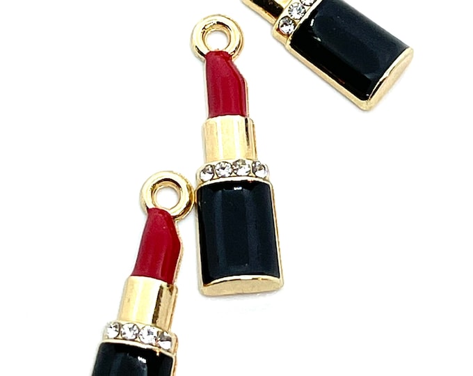 1 Rhinestone Pink Lipstick Charm Pendant Gold Tone Finish - Etsy