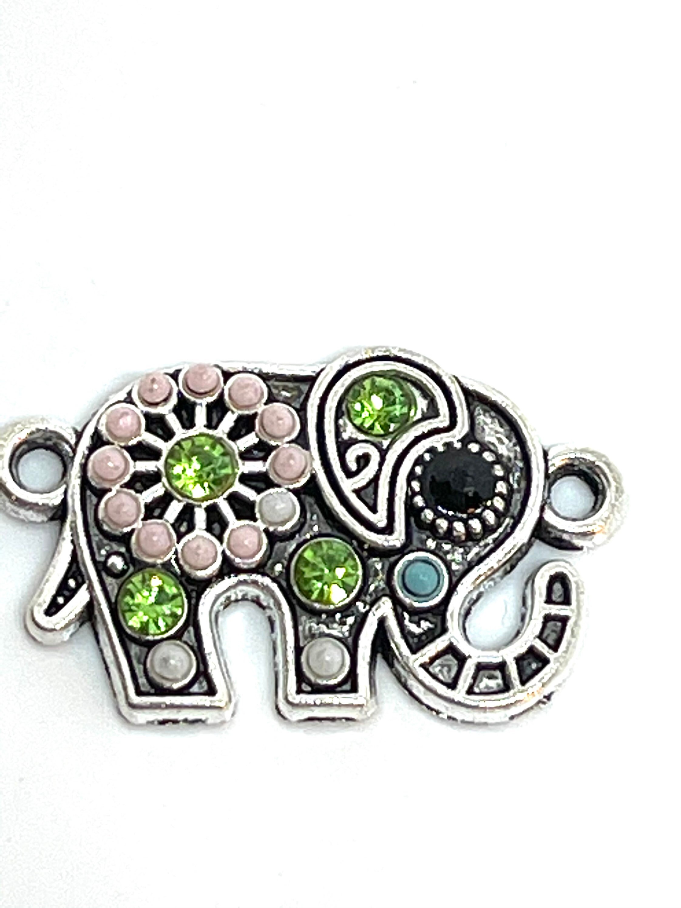 3 Green Rhinestone & Pink Enamel Elephant Connector Charms - Etsy