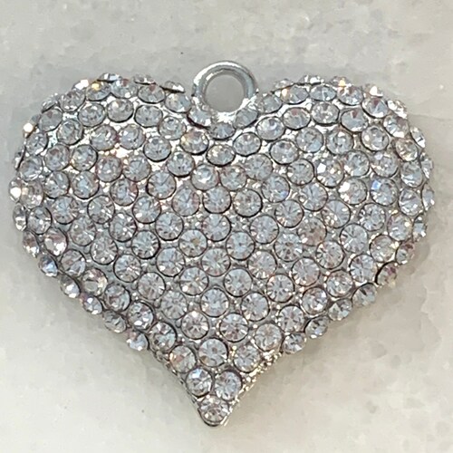 1 Large Pink Rhinestones on Silver Tone Finish Heart Charm - Etsy
