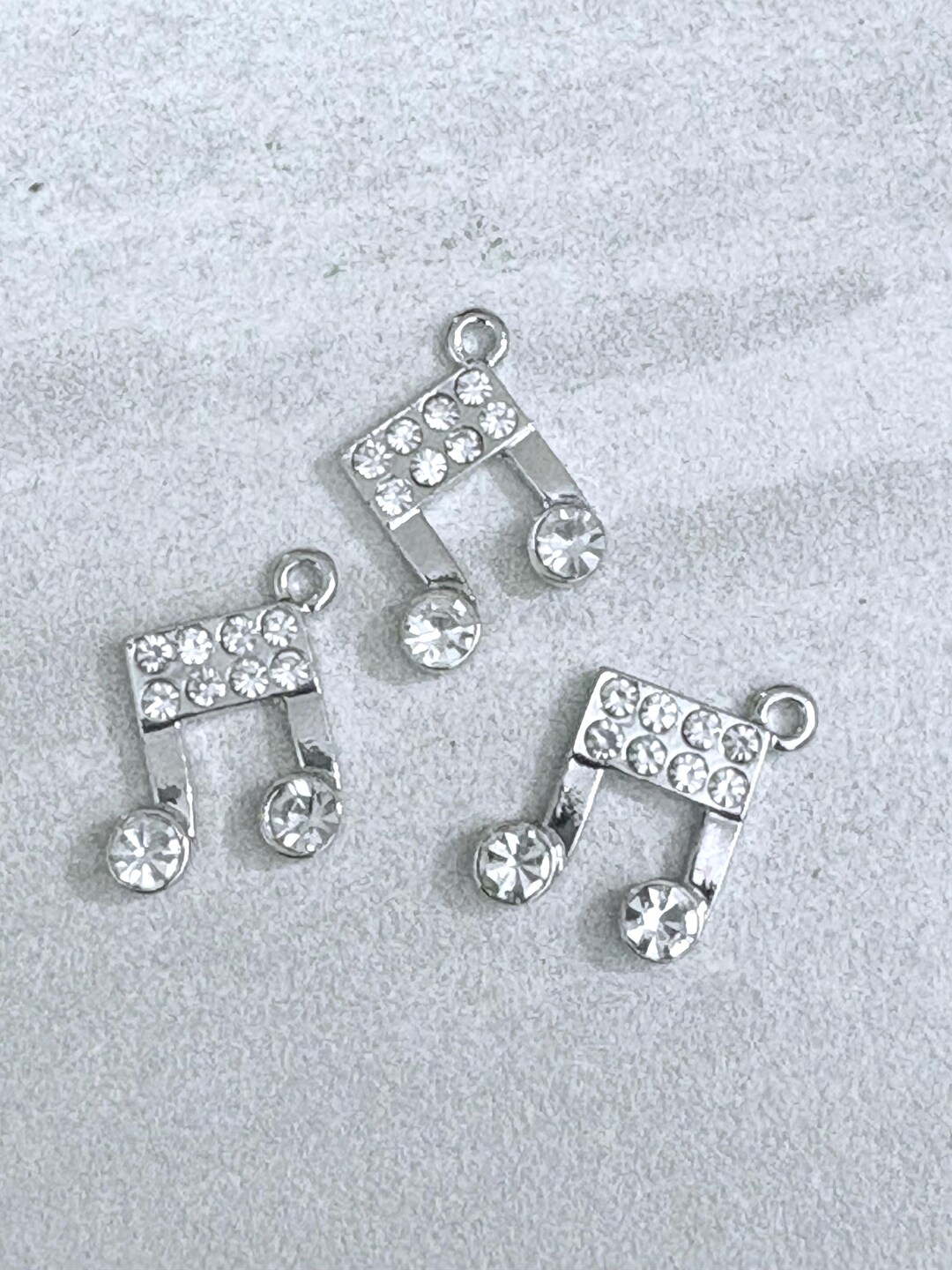 Set of 3 Rhinestone Music Note Charms - Silver Tone Finish - Etsy