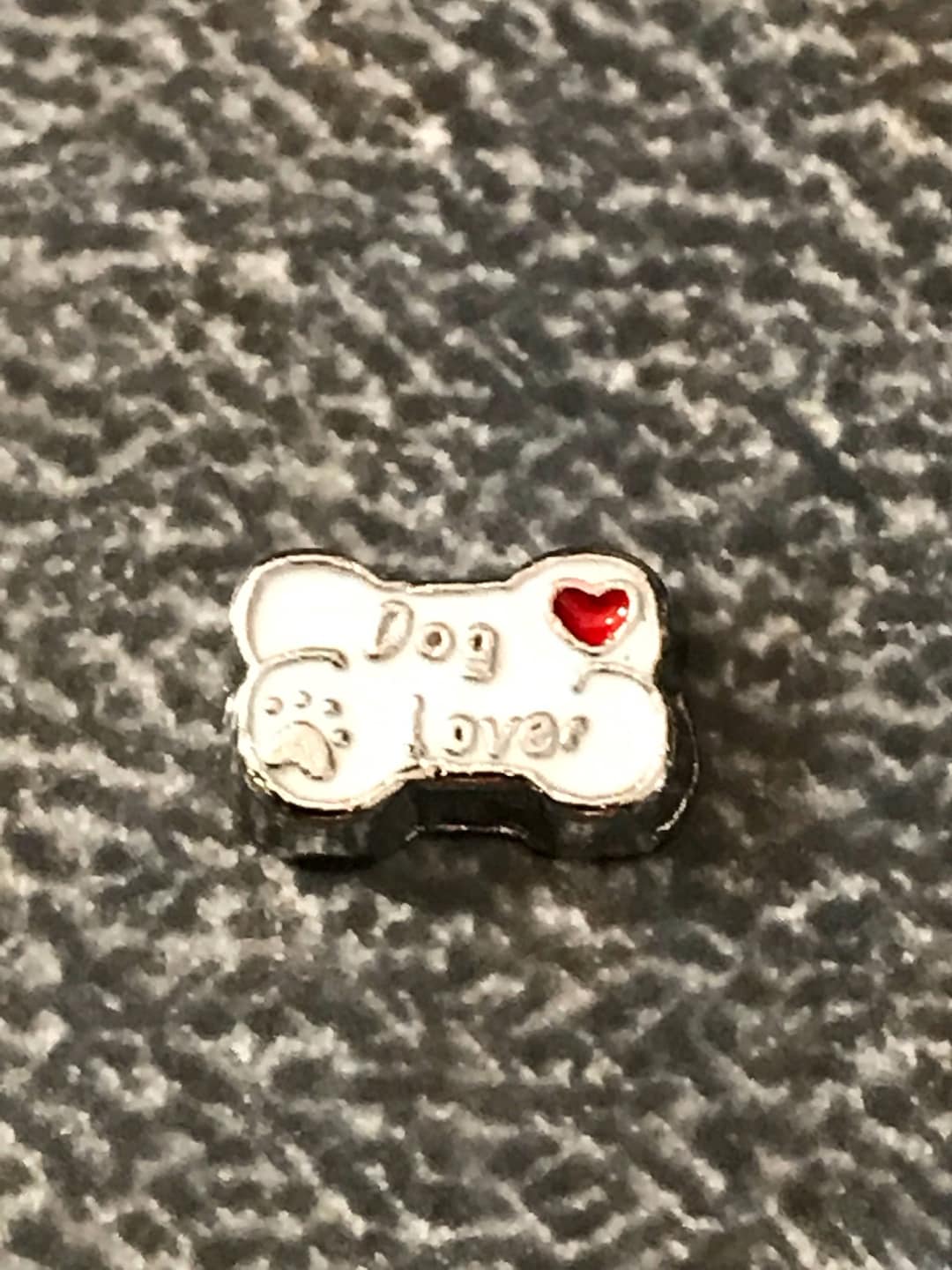 Dog Lover Dog Bone - Paw - Memory Locket Charm - White Enamel - Red ...
