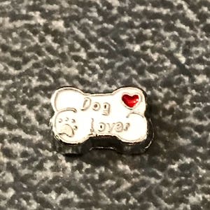 Dog Lover Dog Bone - Paw - Memory Locket Charm - White Enamel - Red ...