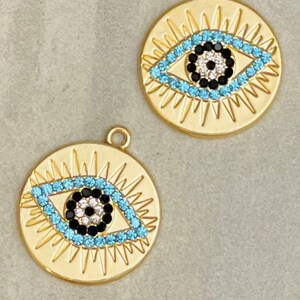 Set of 2 Shiny Gold Round Evil Eye Charms - Rhinestone Eye - Etsy