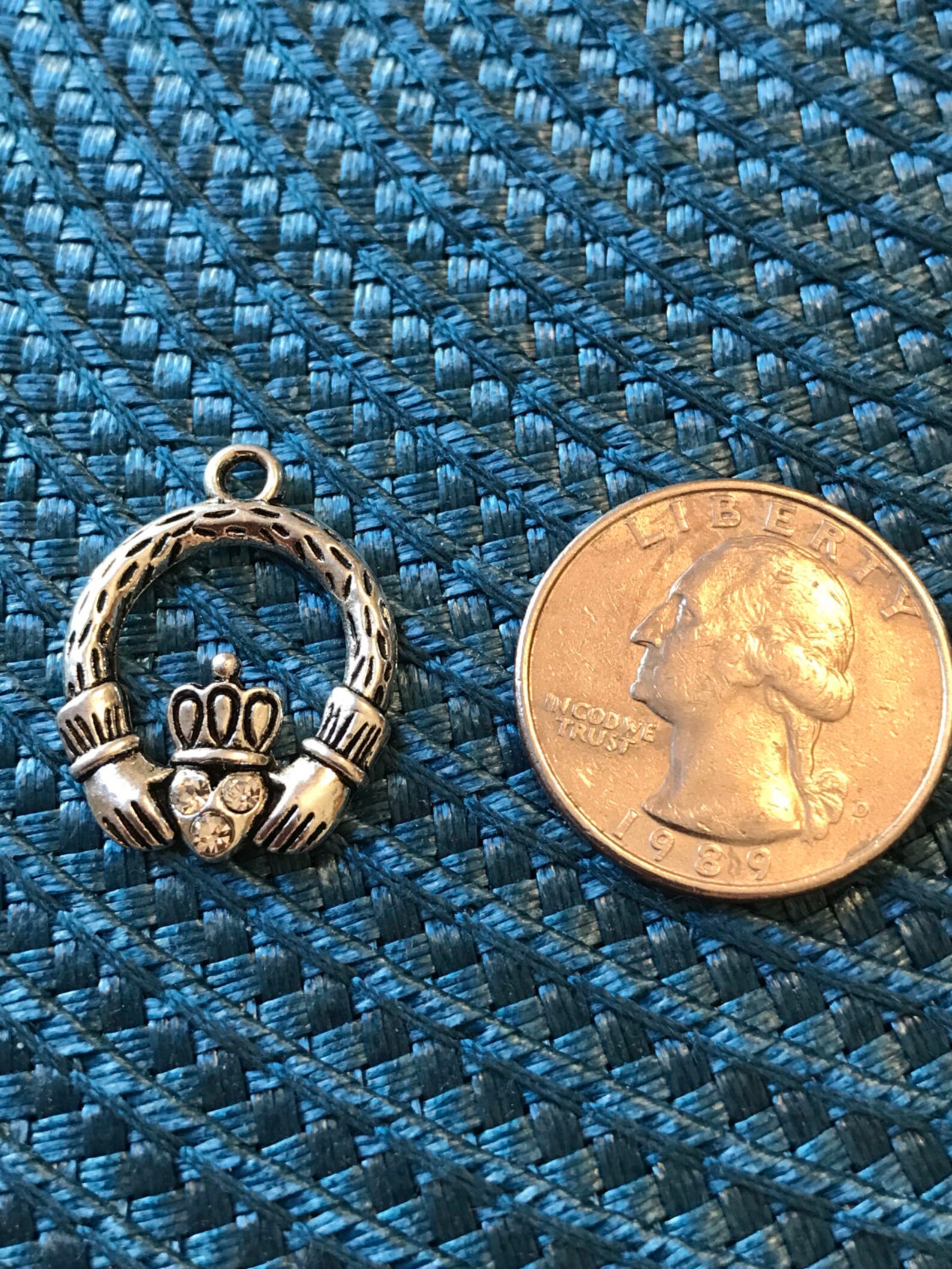 3 Antique Silver Tone Rhinestone Claddagh Charms Pendant - Etsy