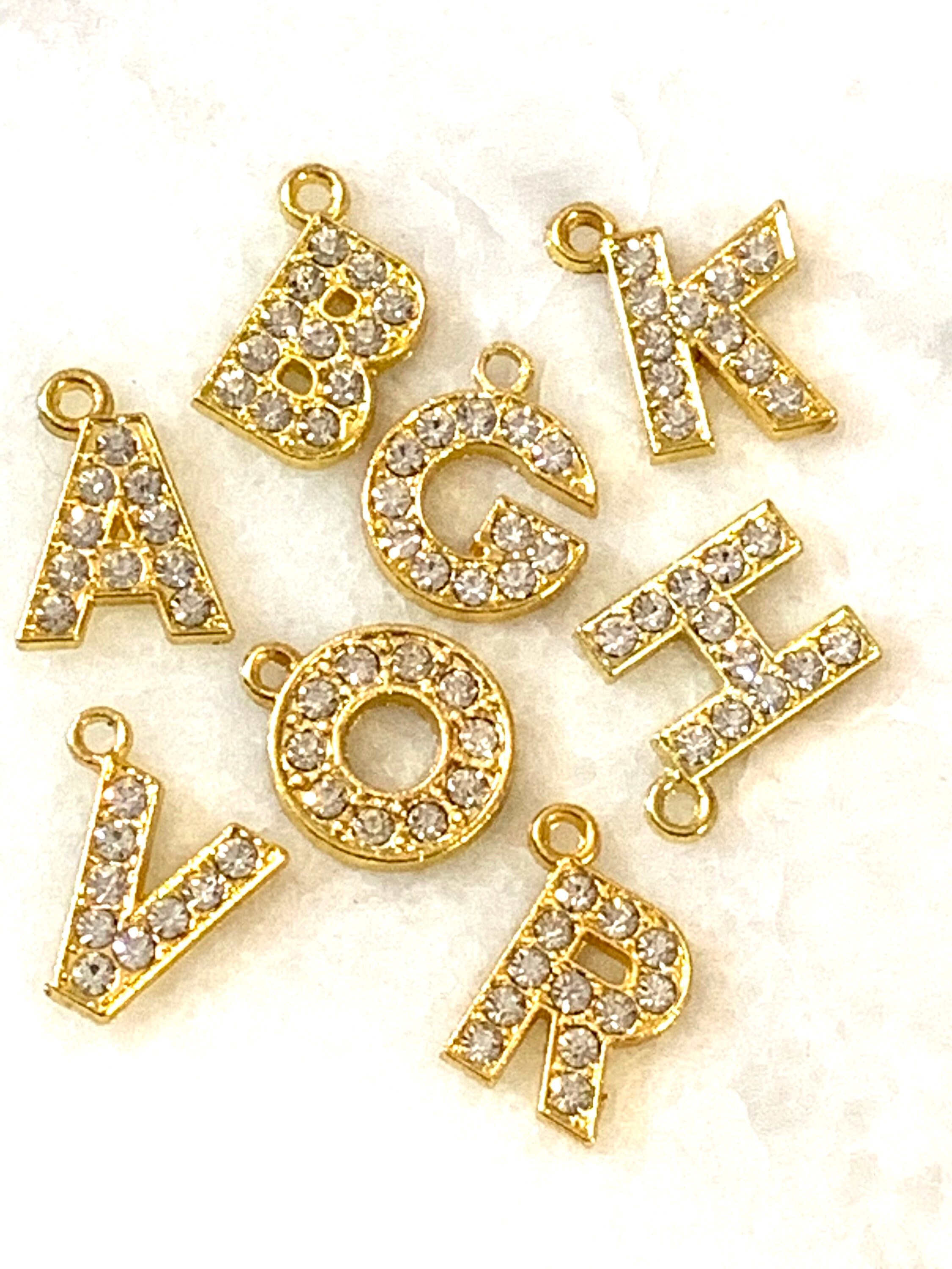 Rhinestone and Gold Finish Alphabet Charms - A to Z - Etsy