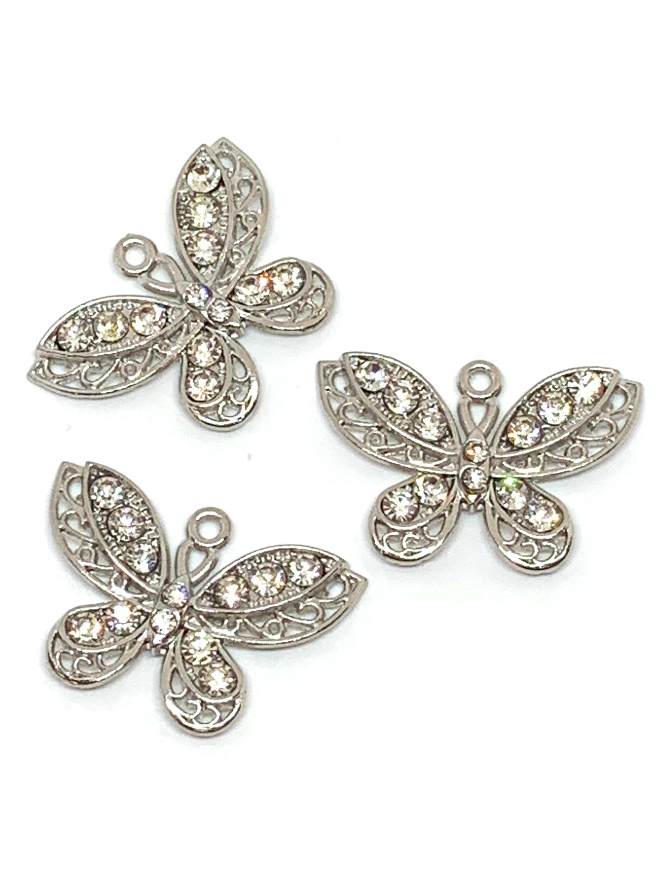 3 Rhinestone and Silver Tone Beautiful Open Design Butterfly - Etsy
