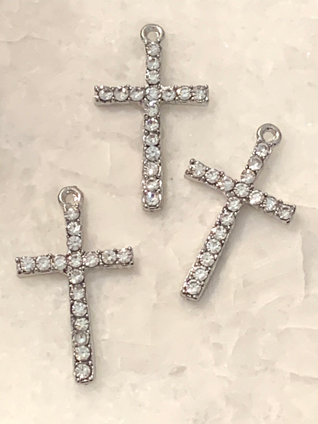 3 Beautiful Rhinestone Crosses - Charms - Silver Tone - Crystal - Great ...
