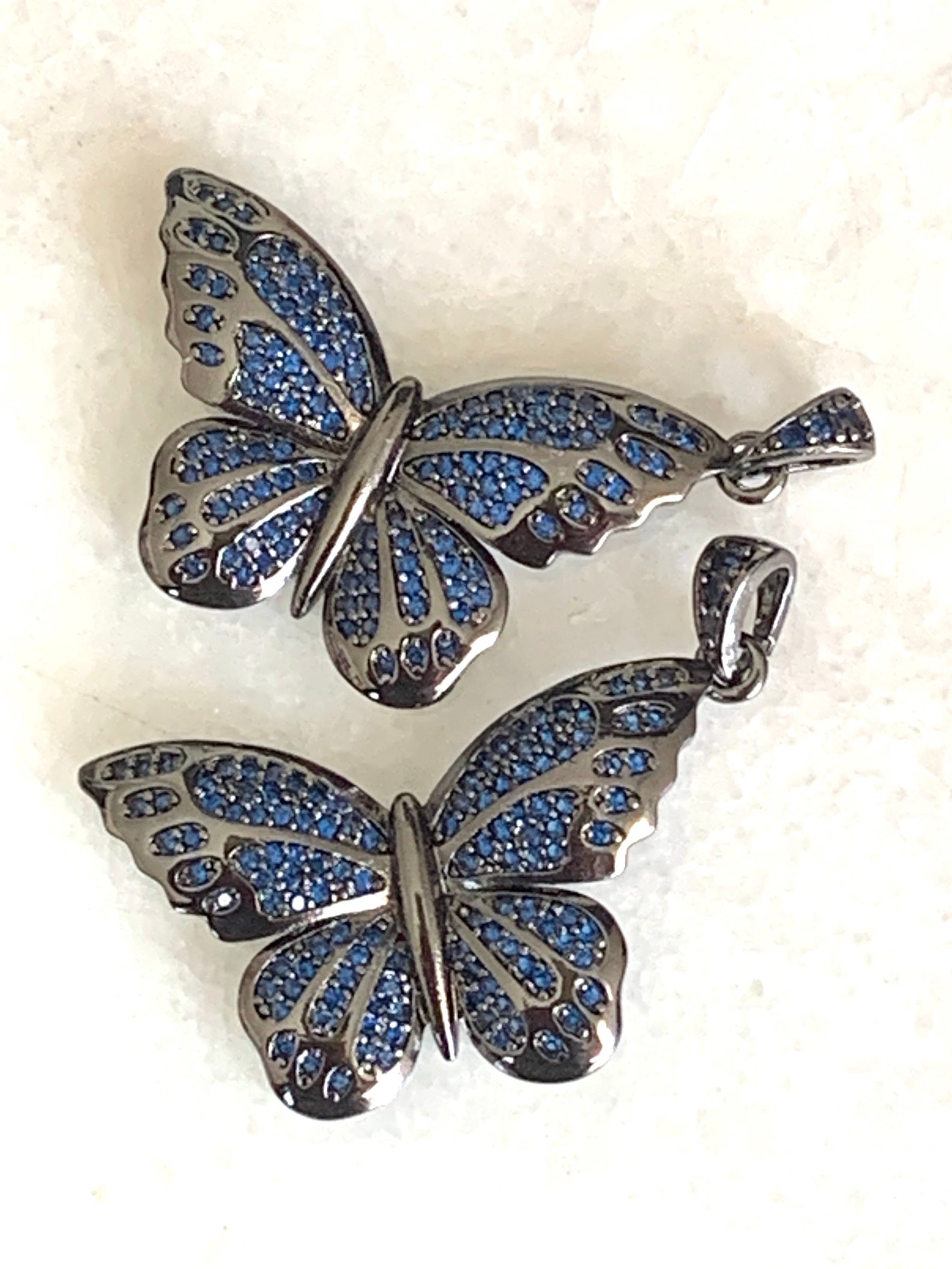 1 Gunmetal & Blue CZ Butterfly Charm Pave Rhinestones - Etsy