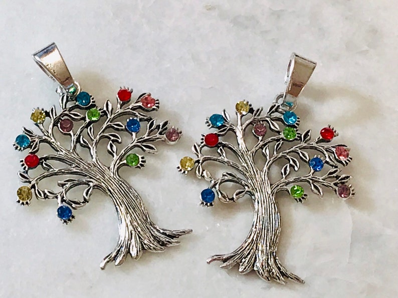 1 Extra Large Antique Silver Tree Pendant Multicolored | Etsy