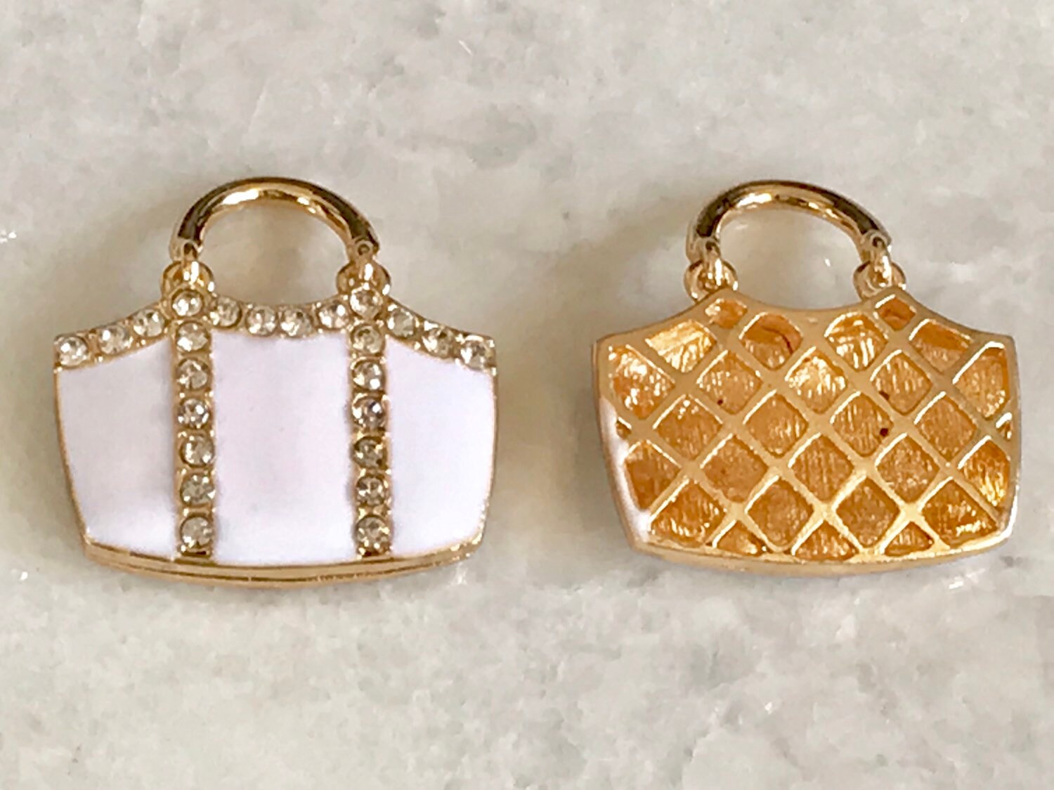 White enamel and rhinestones large handbag pendant shiny | Etsy