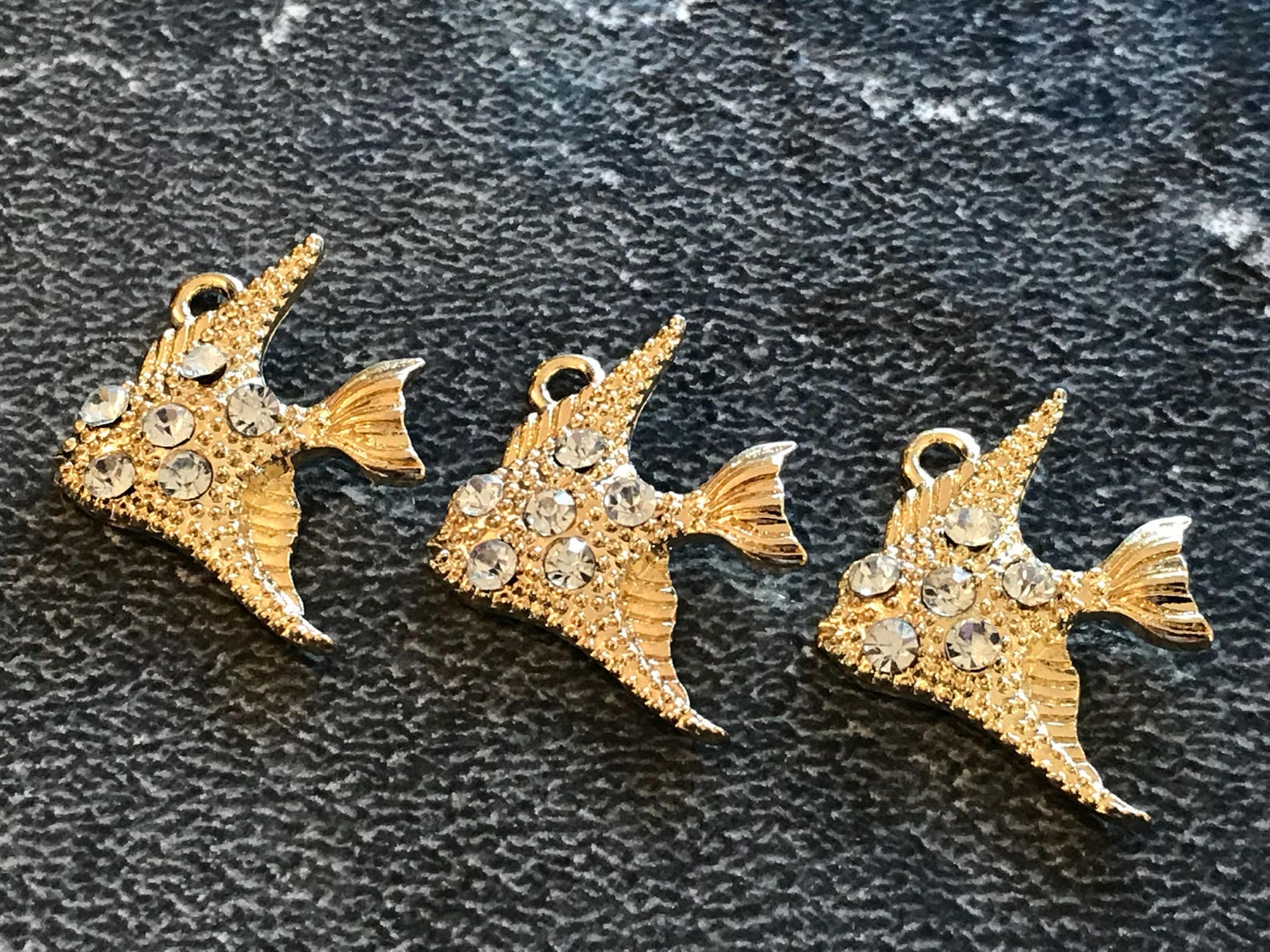 3 Rhinestone and Gold Tone Blingy Fish Charms Very Nice - Etsy